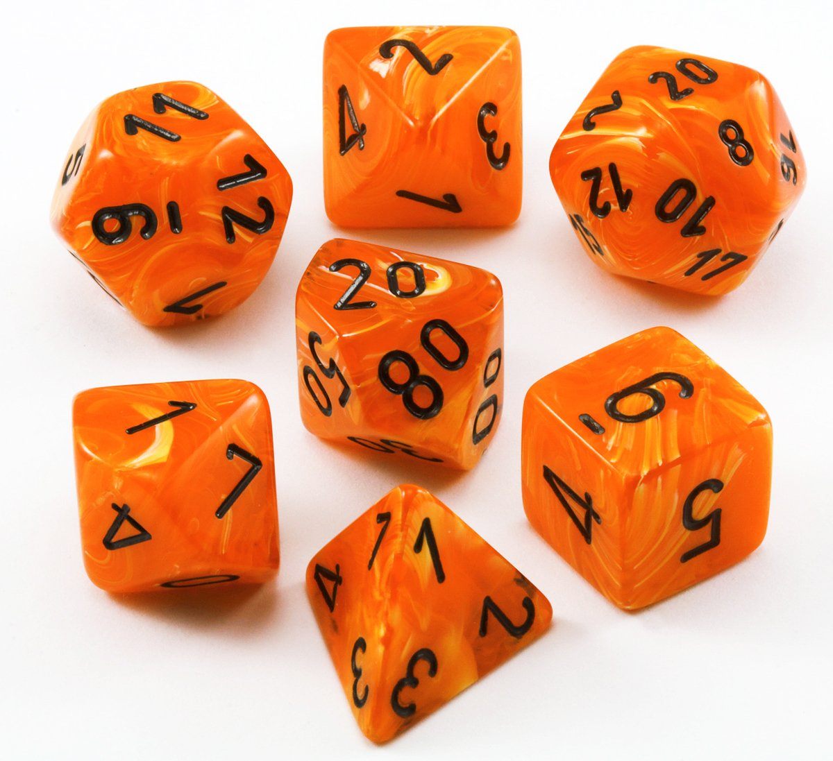 Vortex Dice (Orange) RPG Role Playing Game Dice – Dark Elf Dice