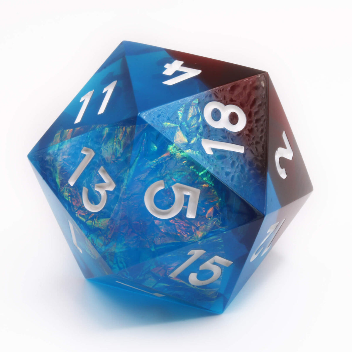Giant Inclusion D20 (Blood And Ice) | Chonky 50mm Resin D20 – Dark Elf Dice
