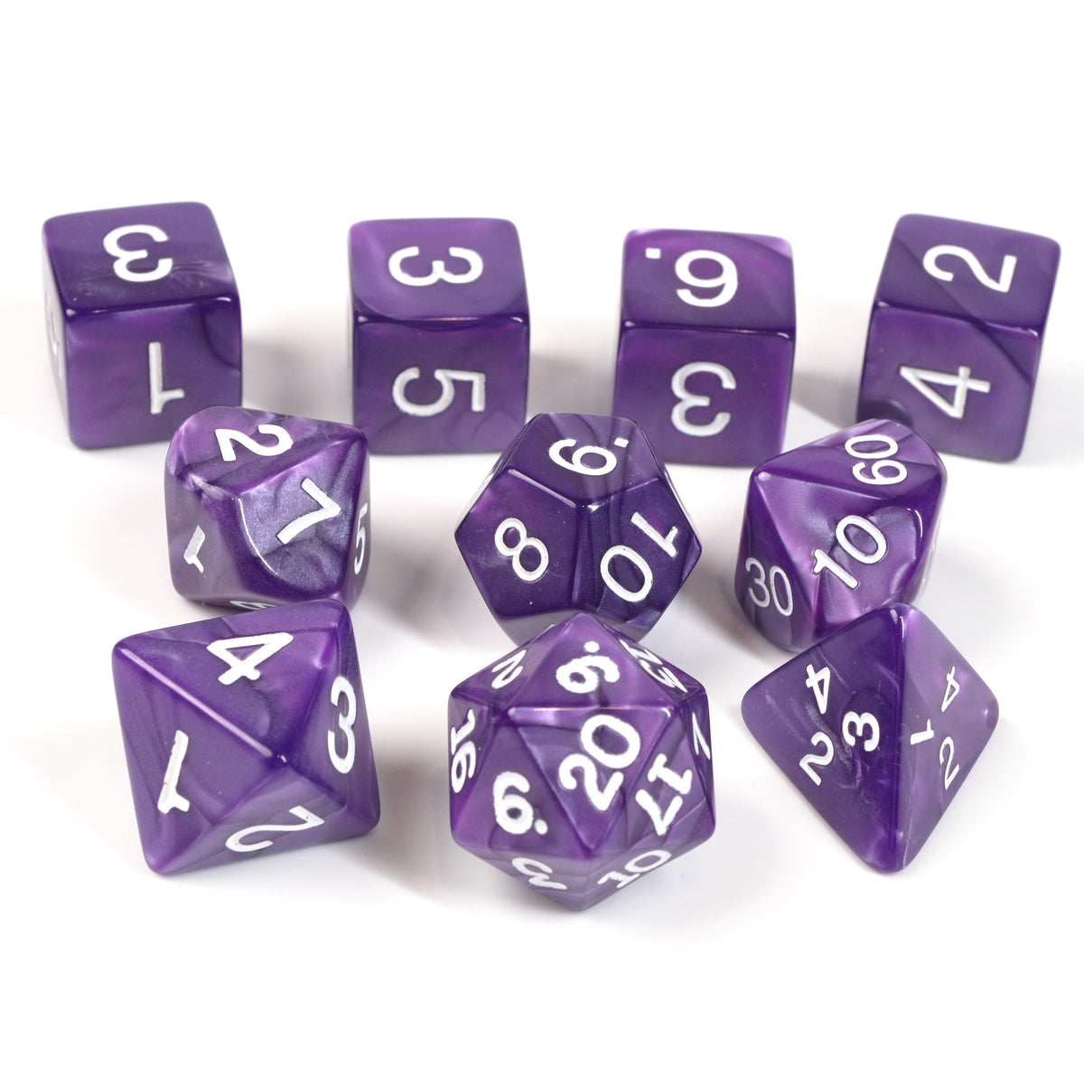 Pearl Dice (Purple) | 10pc TTRPG Role Playing Game Dice Set – Dark Elf Dice