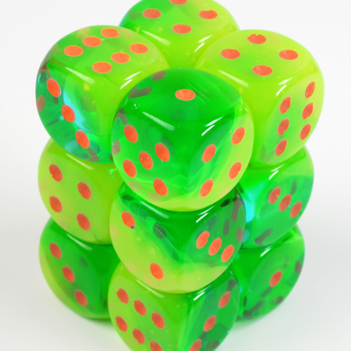 Gemini Dice (Plasma Green And Teal With Orange Pips) | 12 x D6 Dice Se ...