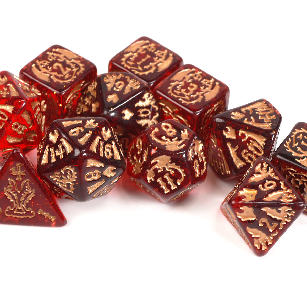DnD Dice (Draconic Descent) | 11 Pc TTRPG Dice Set – Dark Elf Dice