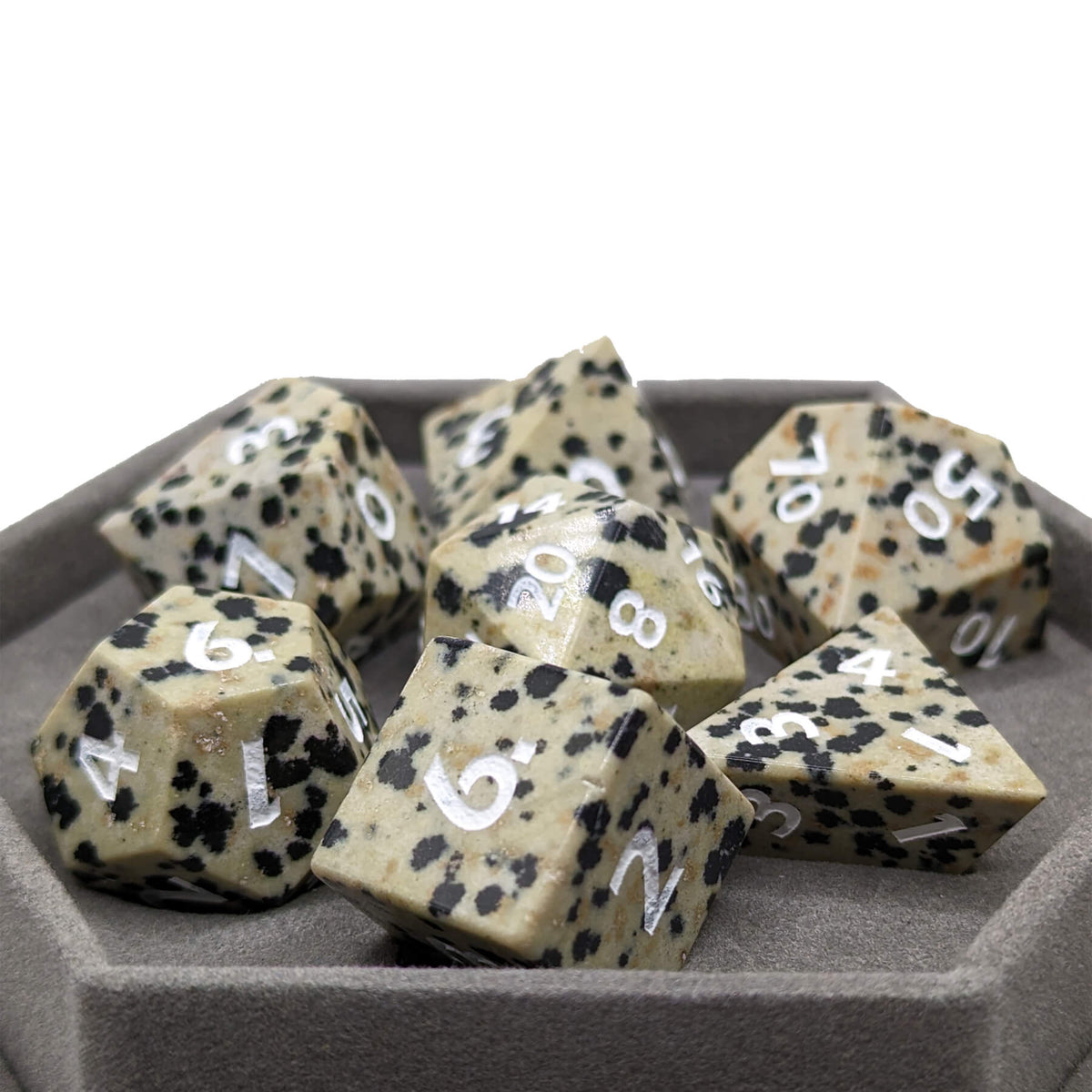 Gemstone Dice (Dalmatian Stone) | 7pc TTRPG Role Playing Game Dice Set ...