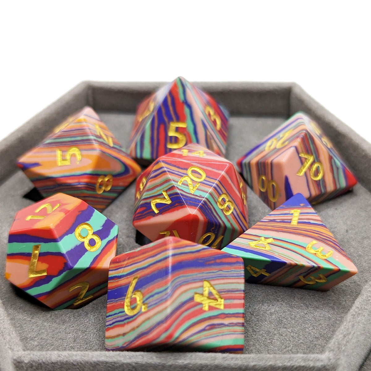 Gemstone Dice (Synthetic Rainbow Stone) | 7pc TTRPG Role Playing Game ...