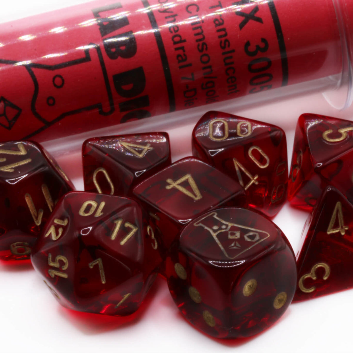 Chessex Lab Dice VII (Translucent: Crimson/Gold) | CHX30058 TTRPG Dice ...