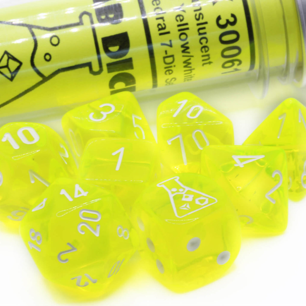 Chessex Lab Dice VII (Translucent: Neon Yellow/White) | CHX30061 TTRPG ...
