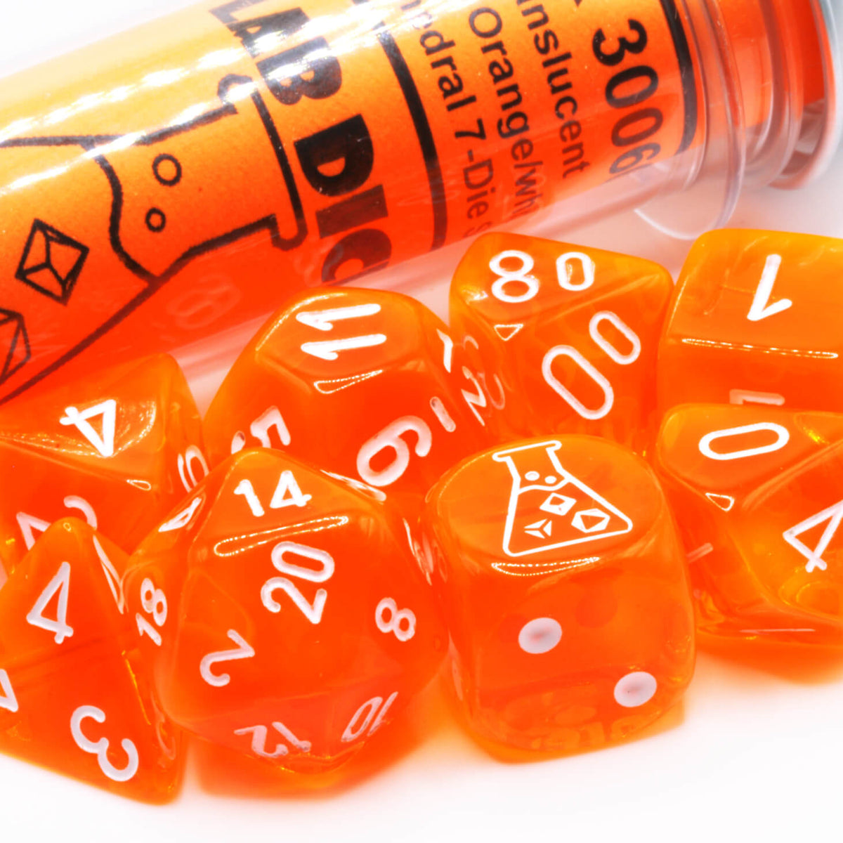 Chessex Lab Dice VII (Translucent: Neon Orange/White) | CHX30060 TTRPG ...