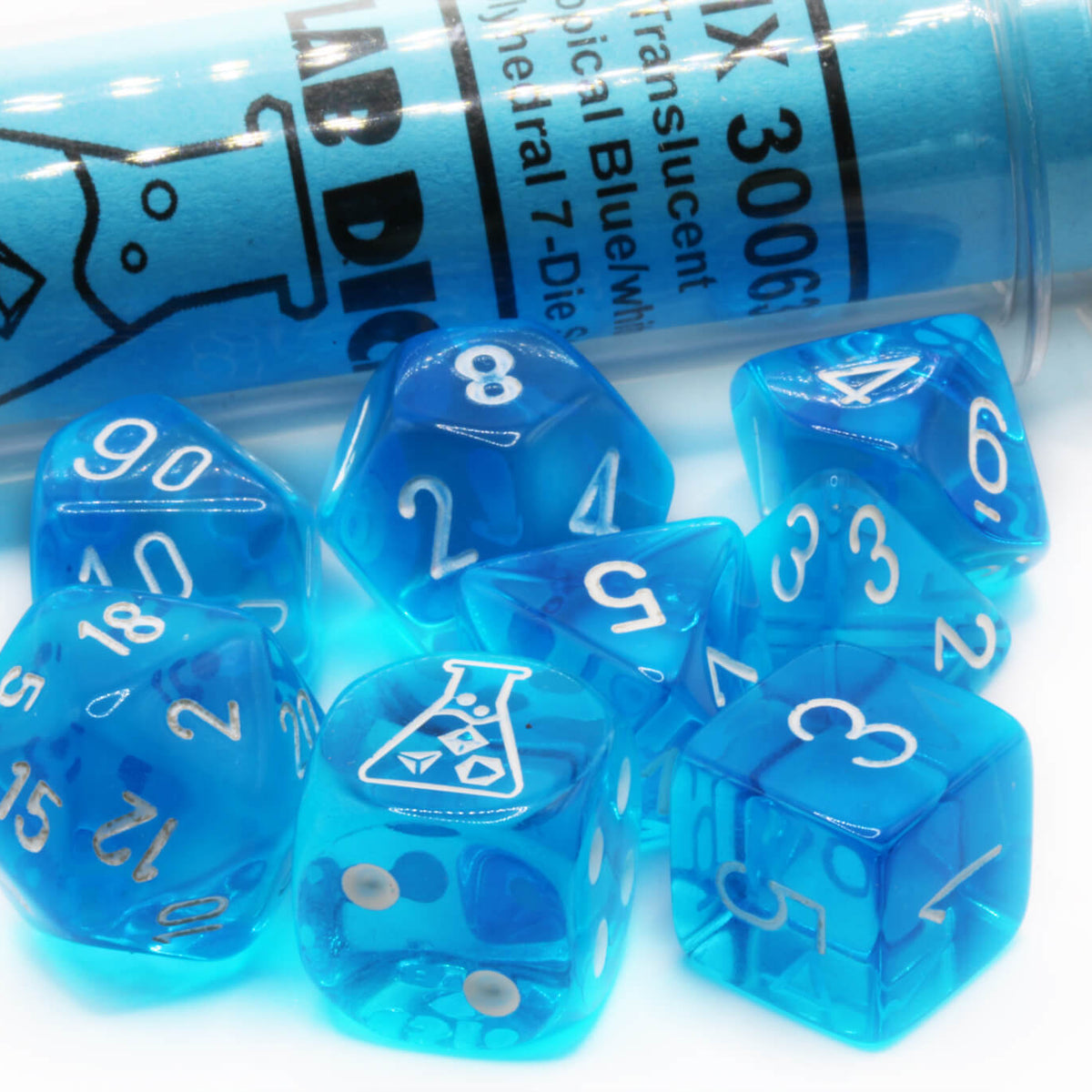 Chessex Lab Dice VII (Translucent: Tropical Blue/White) | CHX30063 TTR ...