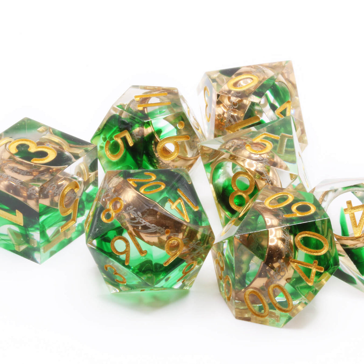 Magic Ring Dice Set (Gold With Green) | TTRPG Role Playing Game Dice ...