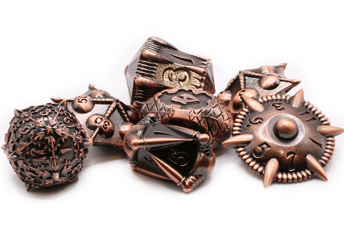 Weird Metal Dice (Antique Copper) | Premium TTRPG Game Dice – Dark Elf Dice