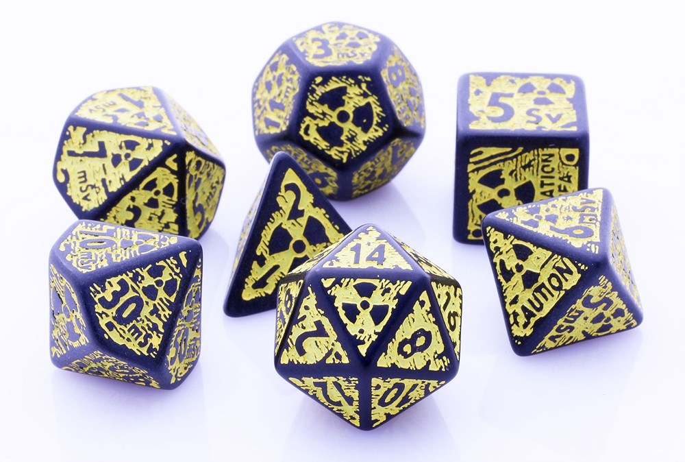 Nuke Dice (Black Yellow) RPG Role Playing Game Dice Set – Dark Elf Dice