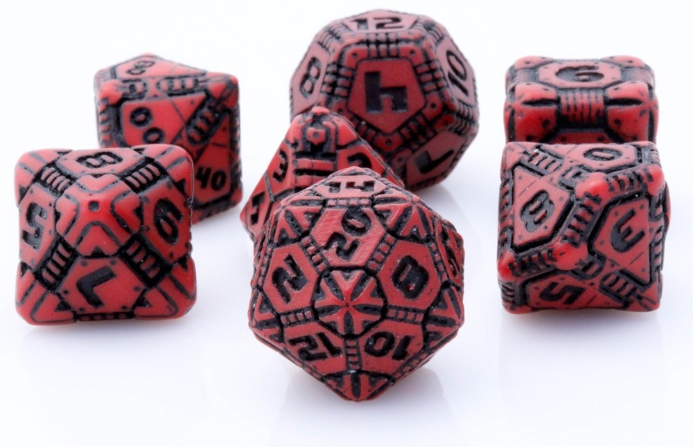 Tech Dice (Red-Black) | RPG Role Playing Game Dice Set – Dark Elf Dice