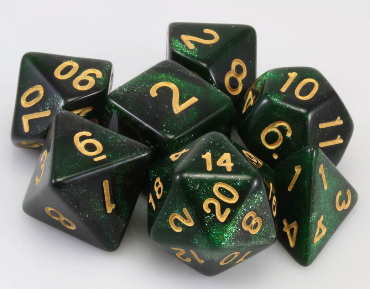 Cosmic Dice (Green) | 7pc RPG Role Playing Game Dice Set – Dark Elf Dice