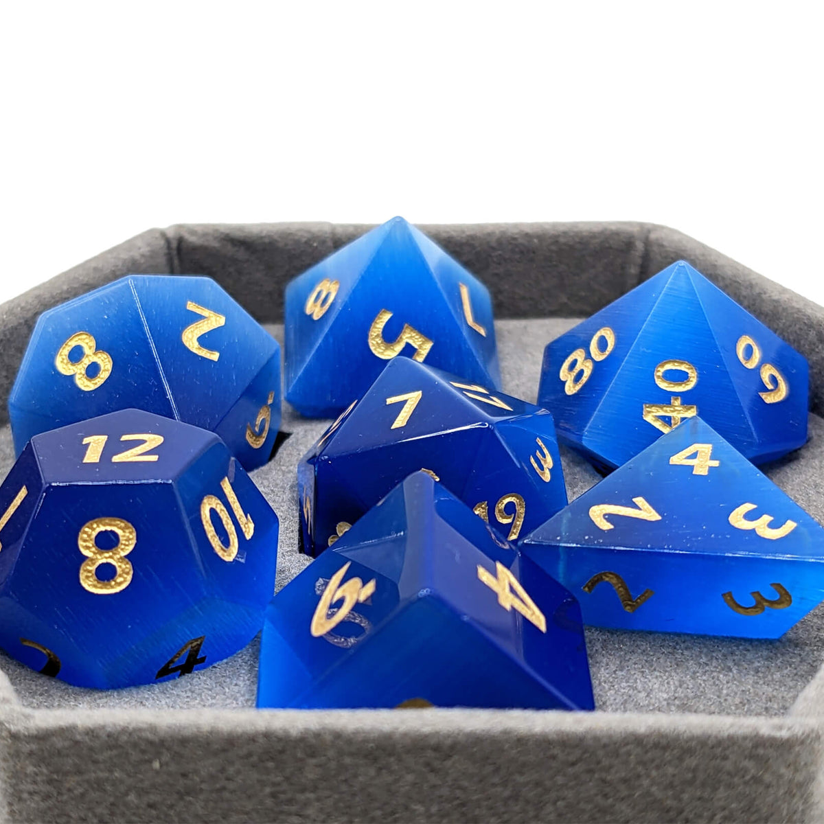 Gemstone Dice (Dark Blue Cat's Eye) | 7pc RPG Role Playing Game Dice S ...