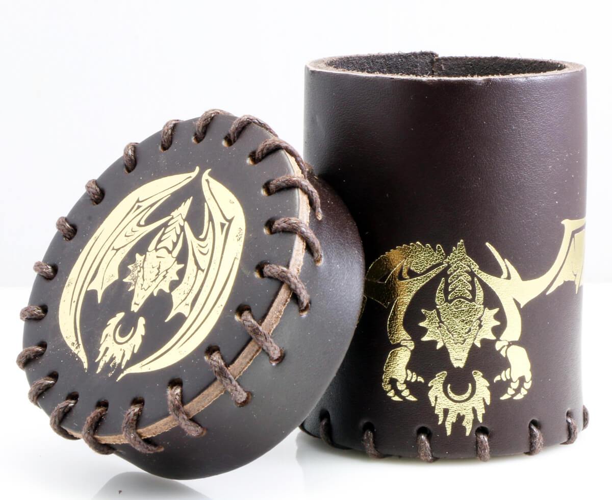 Dice Cup (Flying Dragon, Brown Gold) | Brown Leather Dice Cup With Gol ...