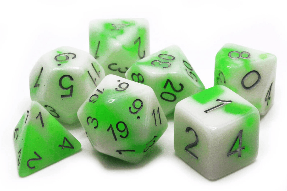 Haunted Dice (Ectoplasm) | Glow-In-The-Dark TTRPG Dice Set – Dark Elf Dice