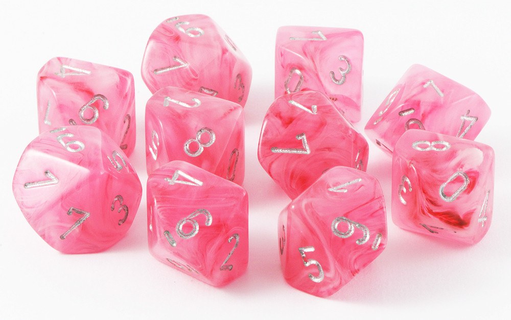 Ghostly Glow Dice (Pink); 10 X D10 Dice Set – Dark Elf Dice