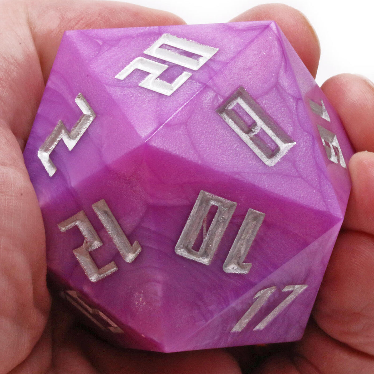 Giant D20 (Pearl Pink With Silver Numbers) | Huge 54mm TTRPG Game Die ...