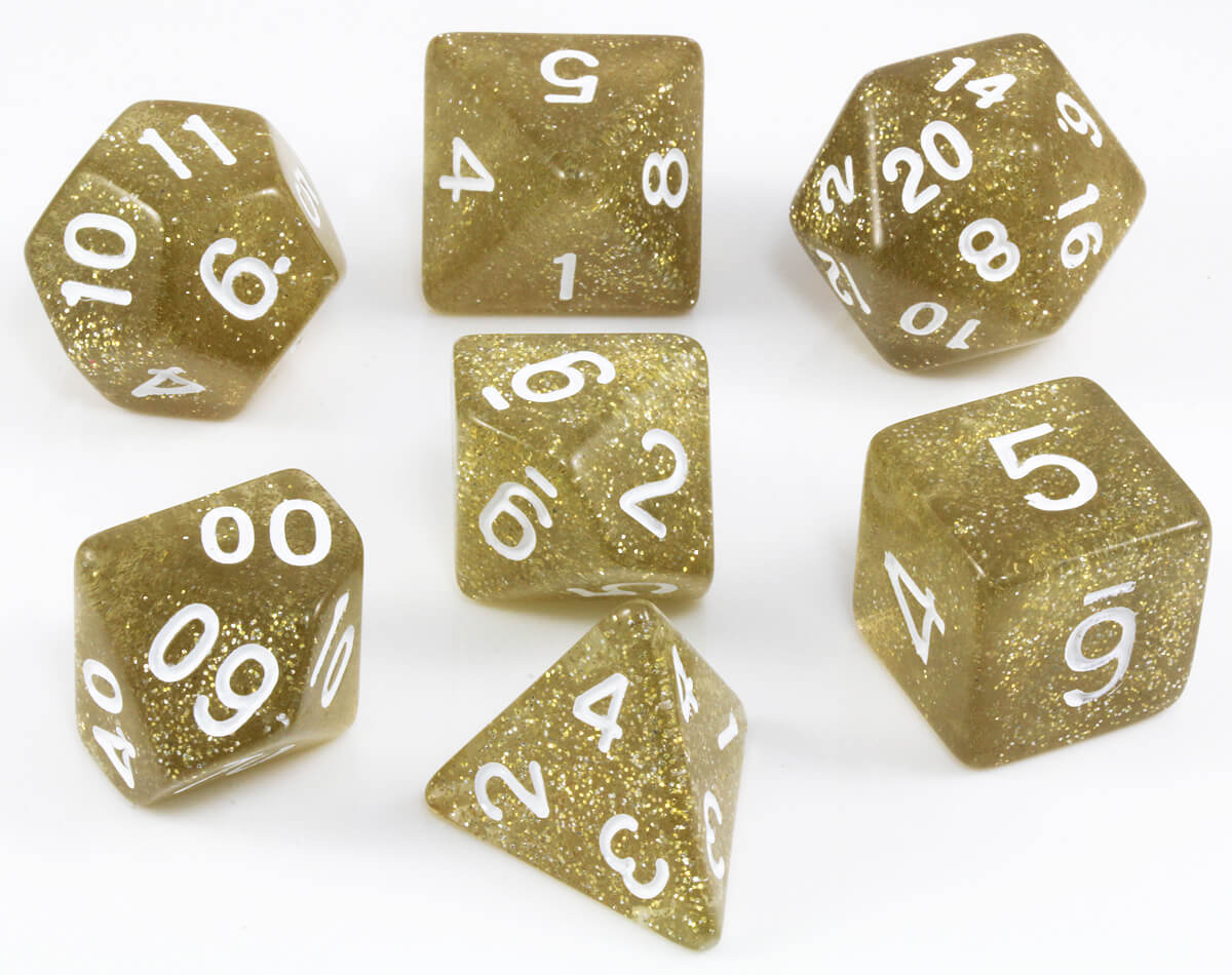 Glitter Dice (Dirty Gold) RPG Role Playing Game Dice Set – Dark Elf Dice