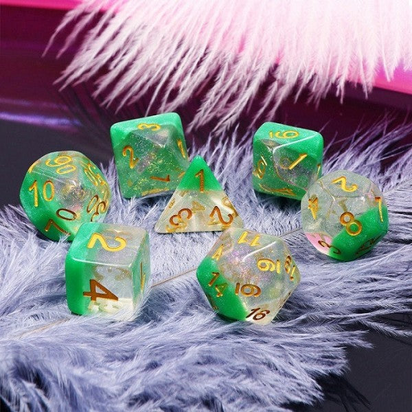 Snow Globe Dice (Green) | 7pc RPG Role Playing Game Dice Set – Dark Elf ...