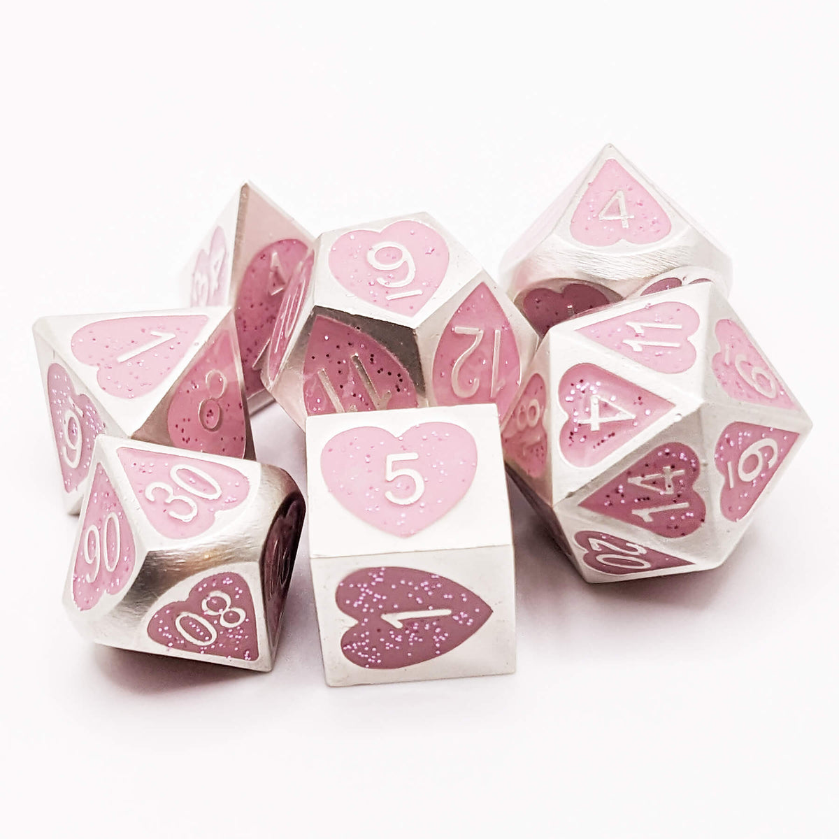 Sweetheart Dice (Brushed Silver And Pink Glitter) | Metal Heart Role P ...