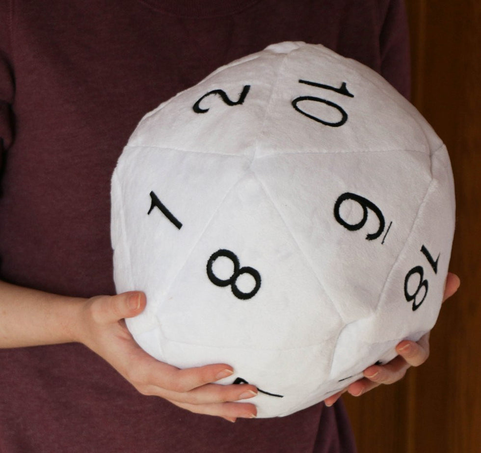 Jumbo Plush D20 (White With Black Numbers) – Dark Elf Dice