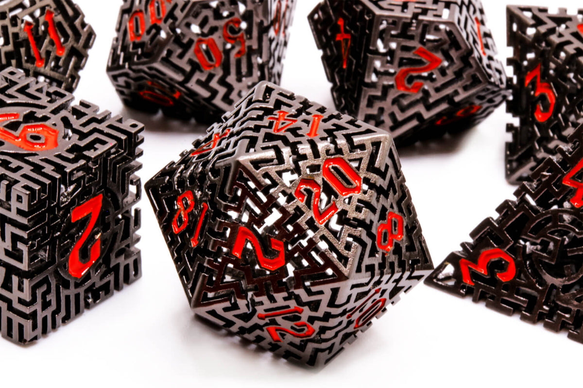 Hollow Labyrinth Dice (Black With Red) | Metal RPG Role Playing Game D ...