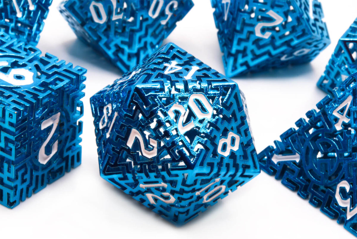 Hollow Labyrinth Dice (Metallic Blue With White) | Metal RPG Role Play ...