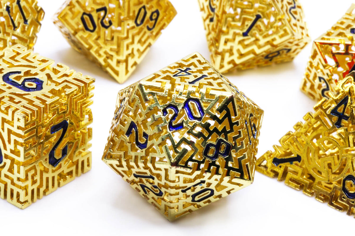Hollow Labyrinth Dice (Bright Gold With Blue) | Metal RPG Role Playing ...