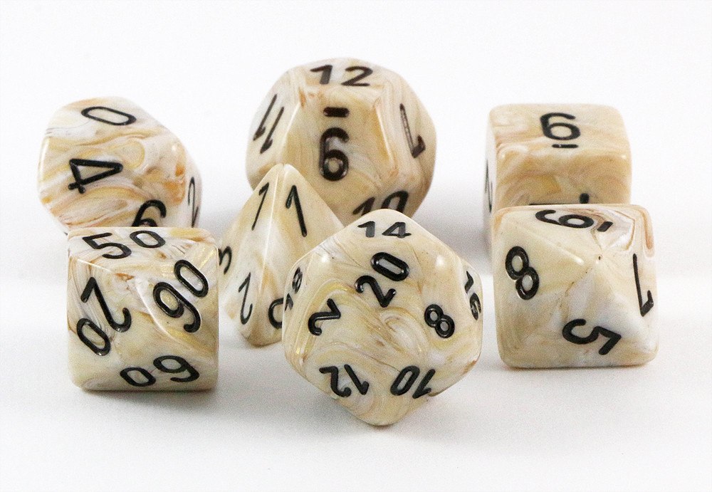 Marble Dice (Ivory) RPG Role Playing Game Dice Set – Dark Elf Dice