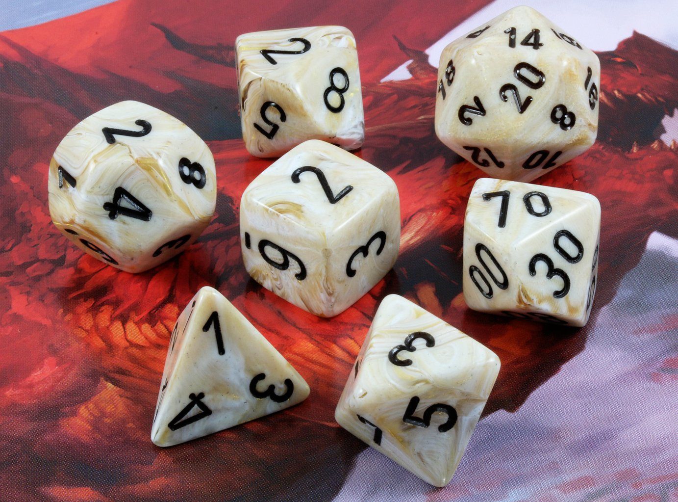Marble Dice (Ivory) RPG Role Playing Game Dice Set – Dark Elf Dice