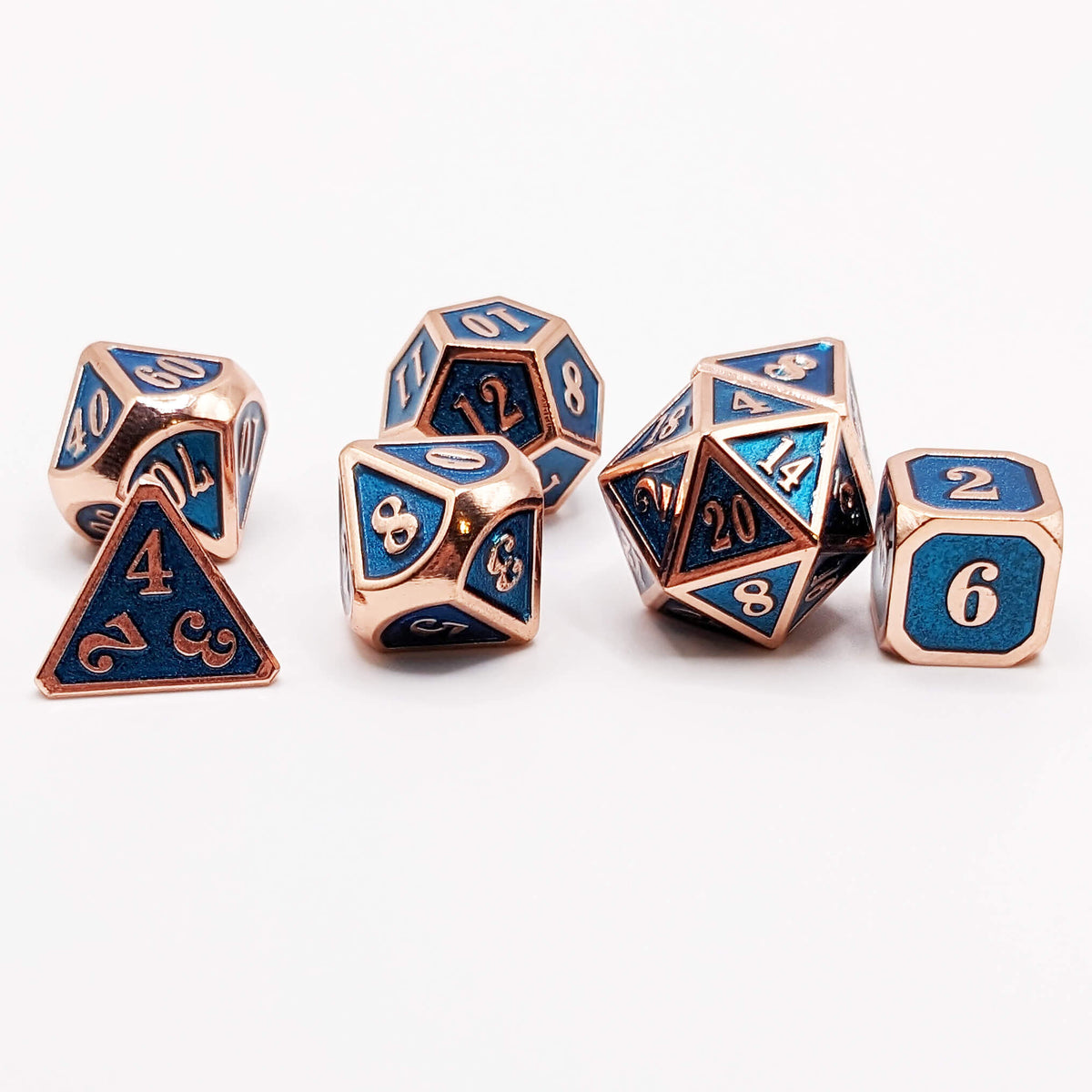 Metal Dice Set (Copper With Teal Fill) | TTRPG Role Playing Game Dice ...