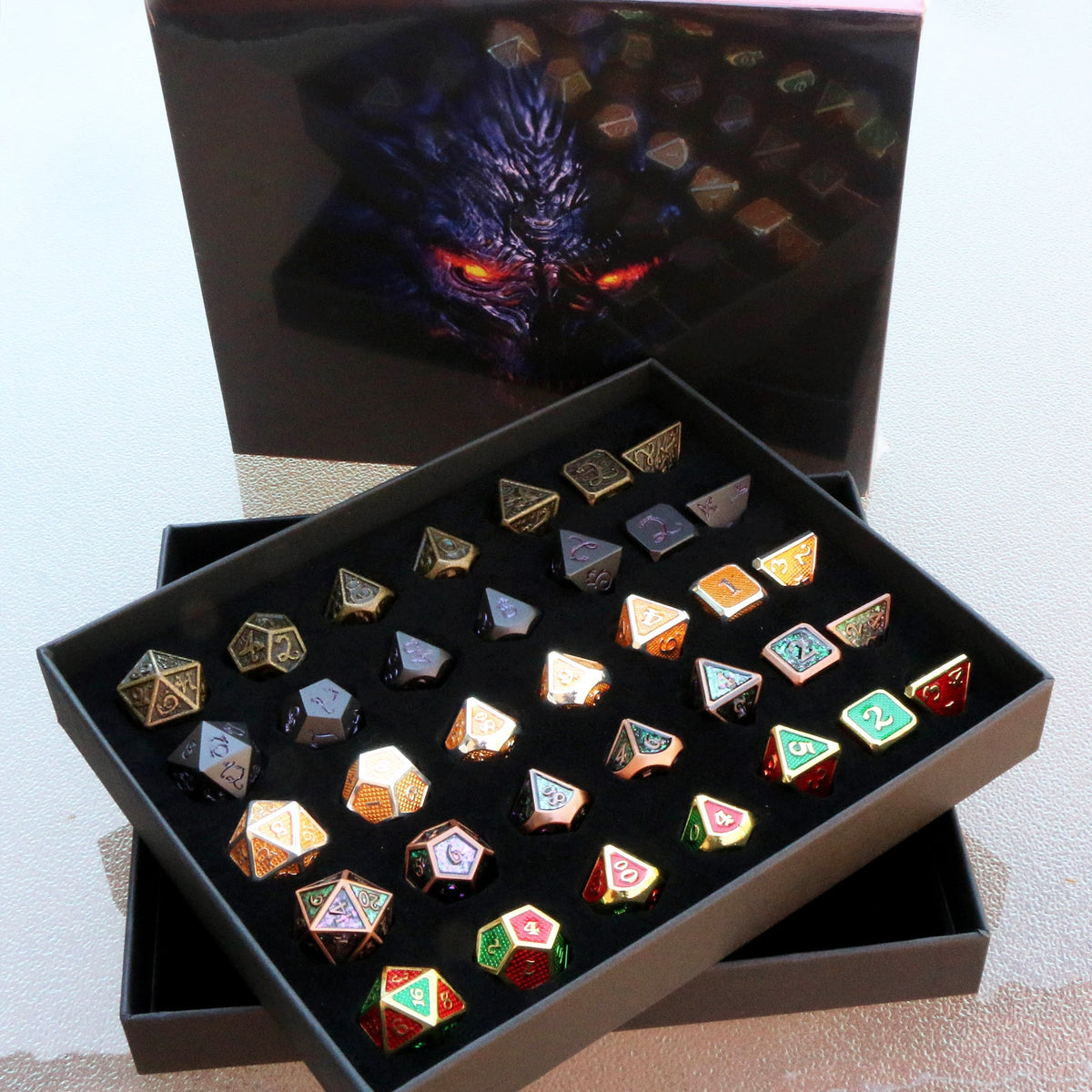 Mystery Metal Dice Box | 5 Random Metal RPG Dice Sets In Gift Box ...