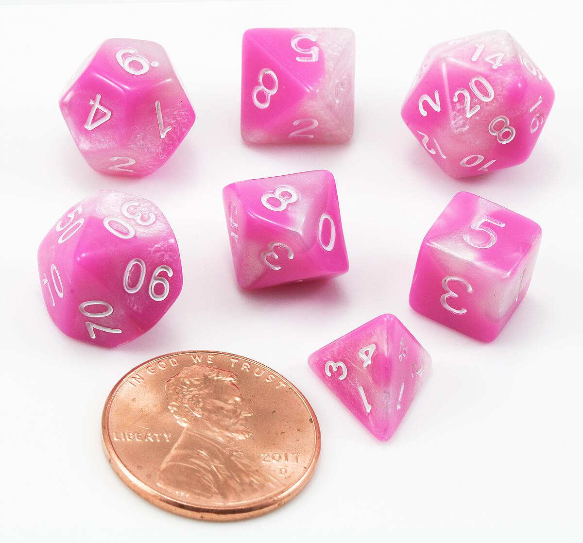 Mini Dice Blended (Pink/White) RPG Role Playing Game Dice – Dark Elf Dice