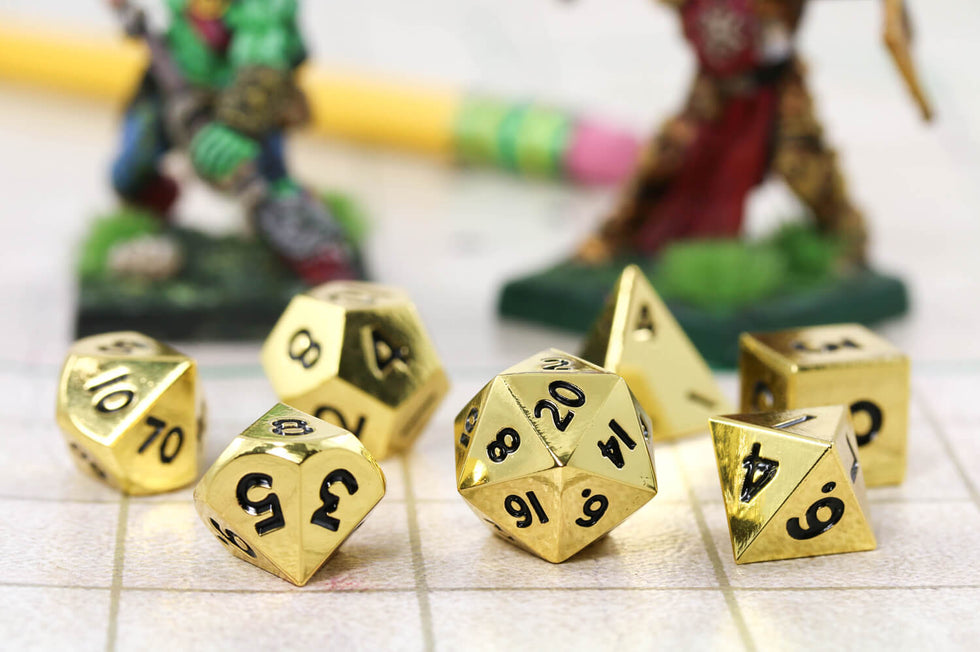 Metal Mini Dice (Gold Hue) RPG Role Playing Game Dice – Dark Elf Dice
