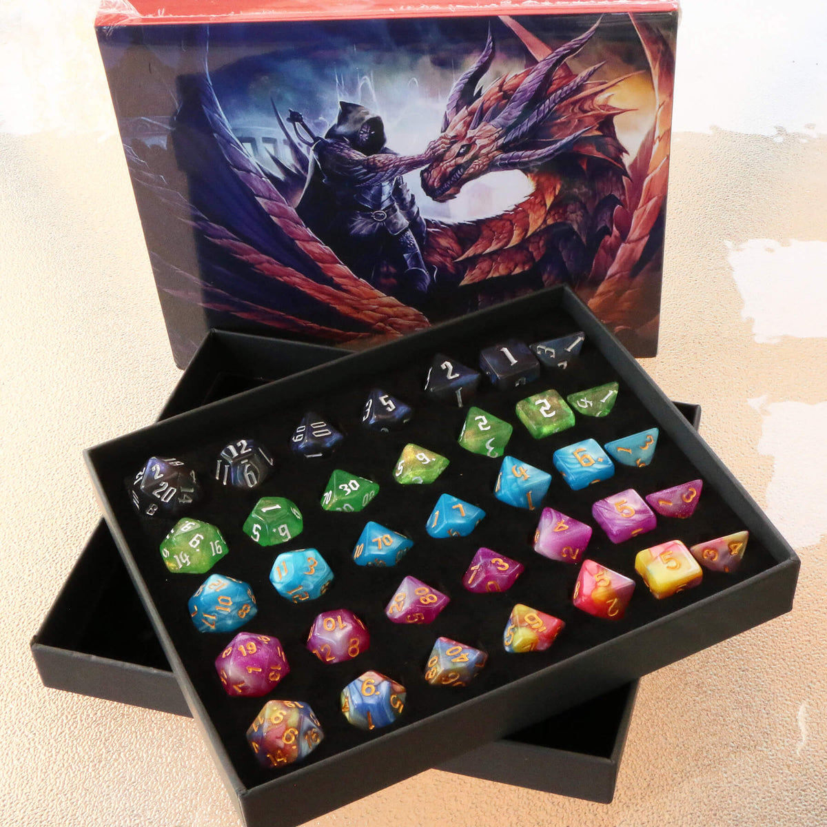 Mystery Dice Box | 5 Random RPG Dice Sets In Gift Box – Dark Elf Dice