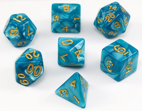 Pearl Dice (Teal, Gold Numbers) RPG Role Playing Game Dice Set – Dark ...