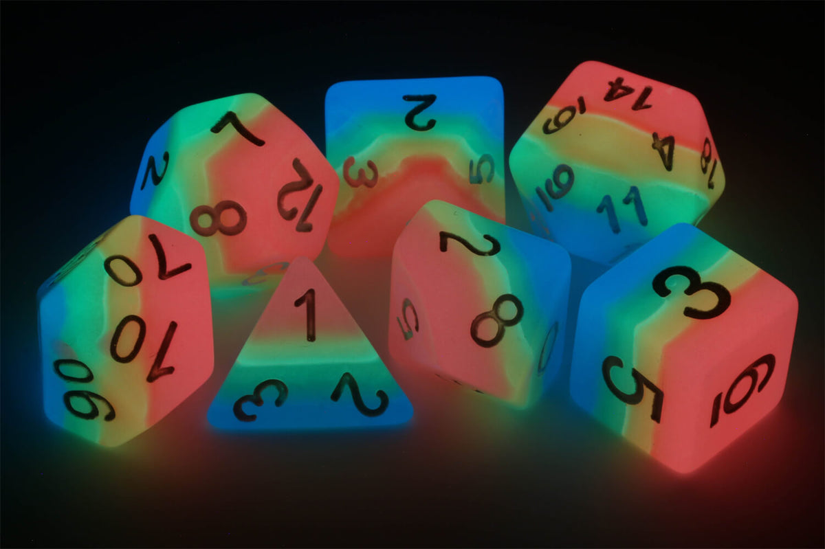 Rainbow Dice (Glow In The Dark) | 7pc RPG Role Playing Game Dice Set ...