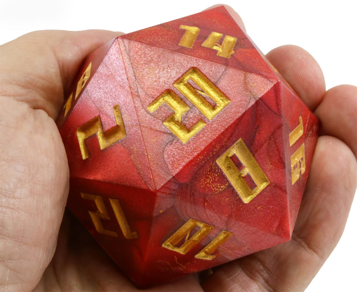 Giant D20 (Pearl Red With Gold Numbers) | Huge 54mm TTRPG Game Die ...