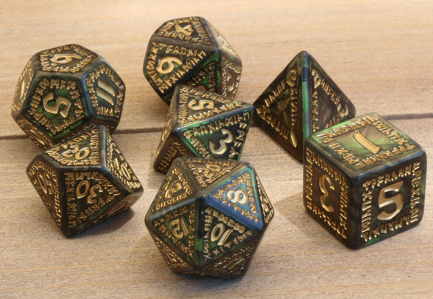 Runic Dice (Bottle Green And Gold) | RPG Role Playing Game Dice Set ...