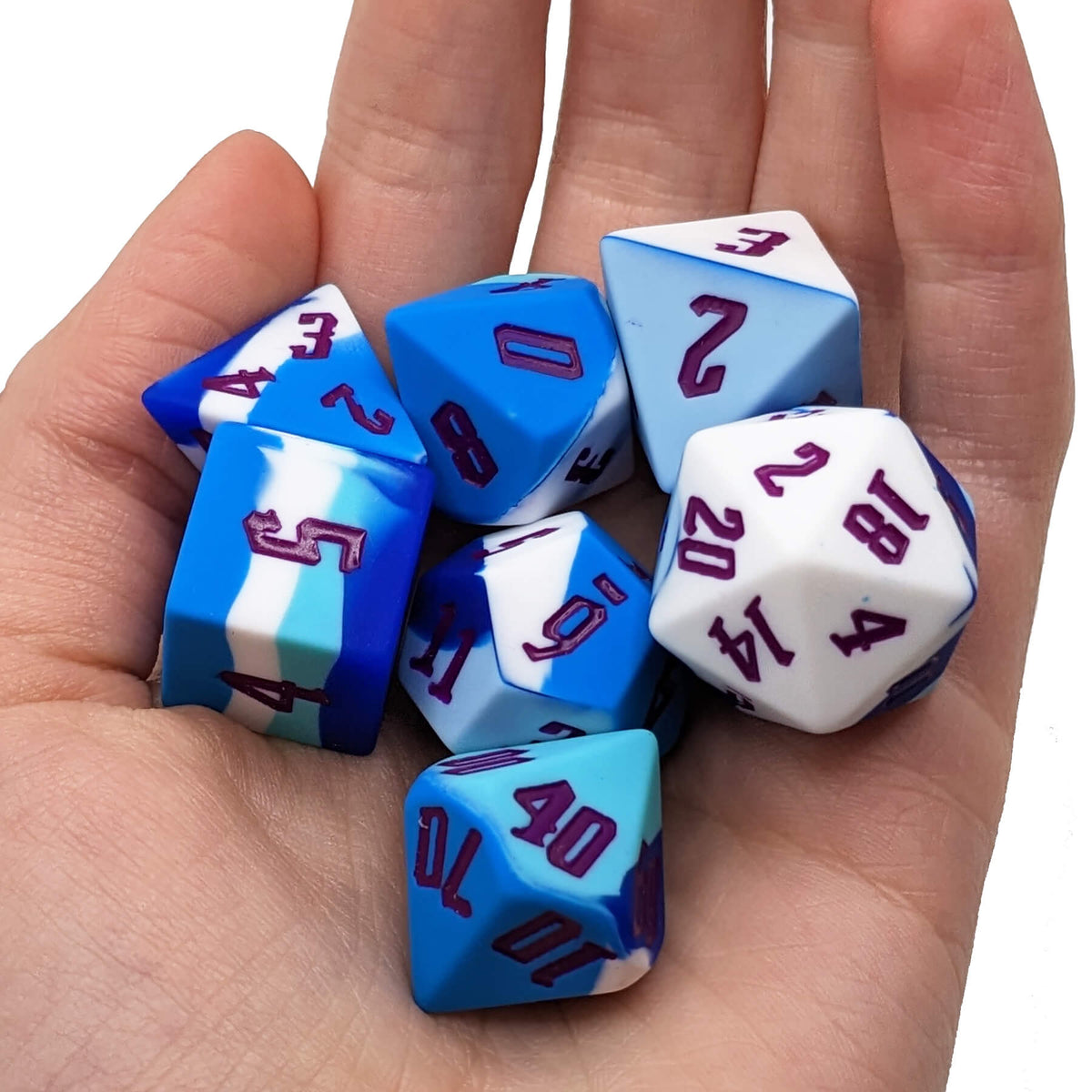 Silicone Dice (Cool Blue) | 7 Piece Set, TTRPG Role Playing Game Dice ...