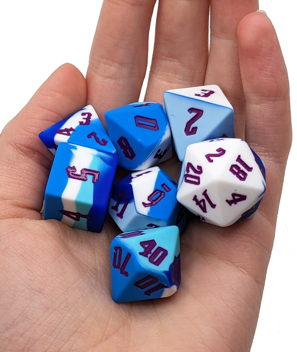Silicone Dice (Cool Blue) | 7 Piece Set, TTRPG Role Playing Game Dice ...