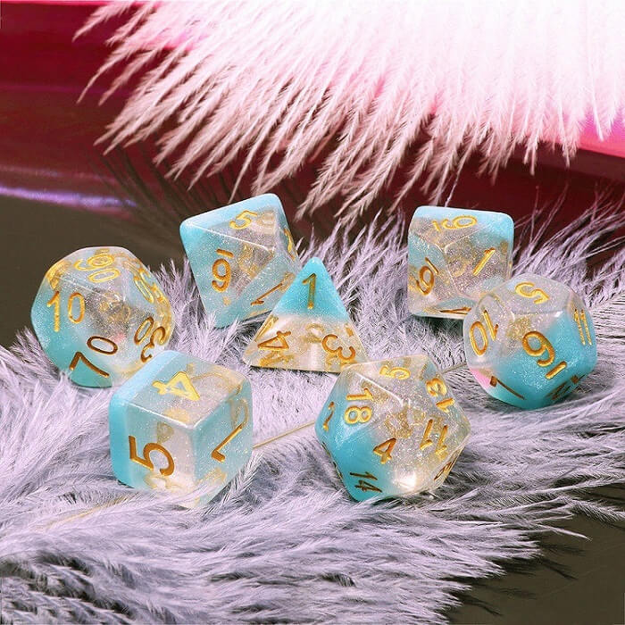 Snow Globe Dice (Blue) | 7pc RPG Role Playing Game Dice Set – Dark Elf Dice