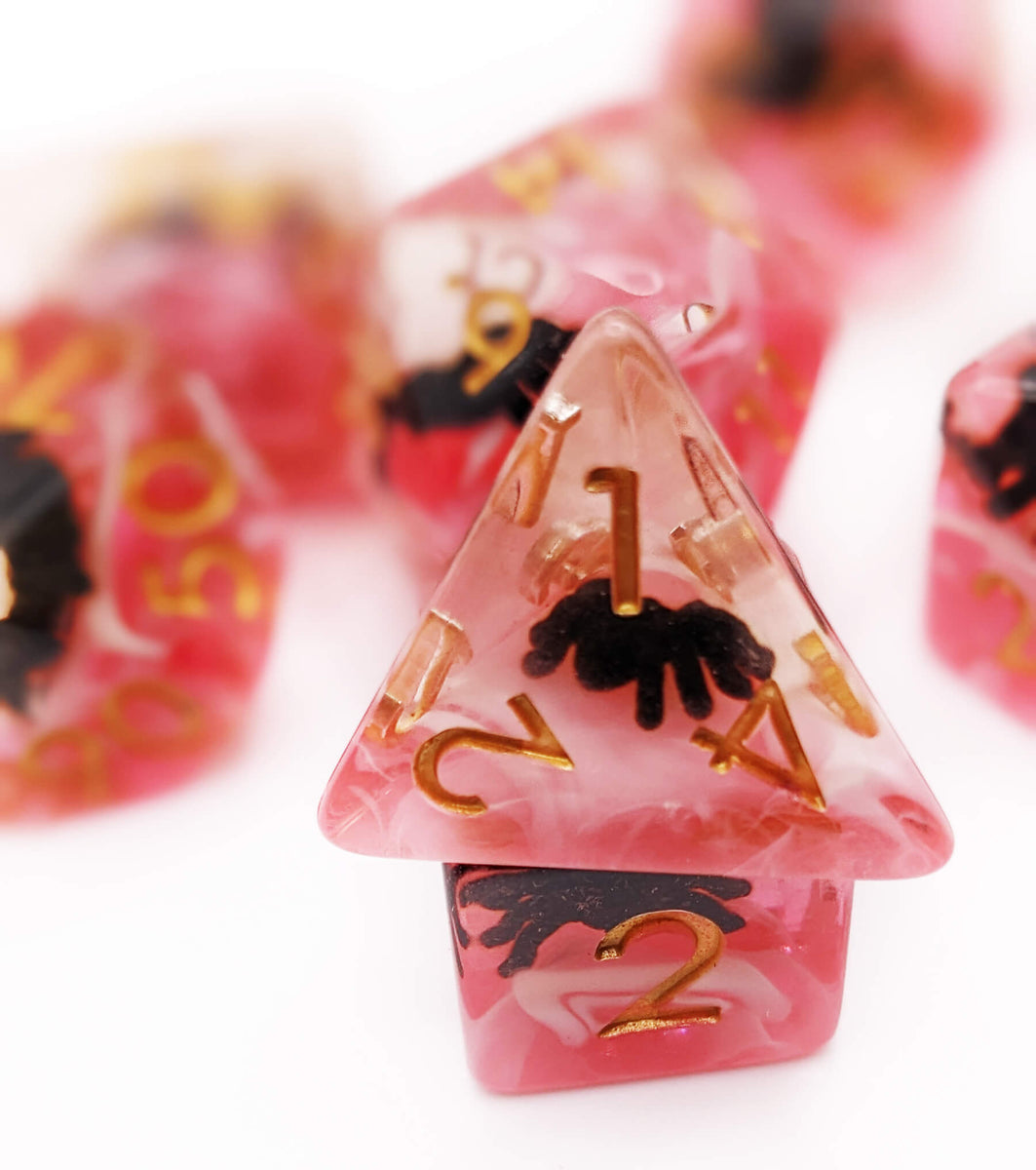 Black Spider Dice (Red) | TTRPG Role Playing Game Dice Set – Dark Elf Dice