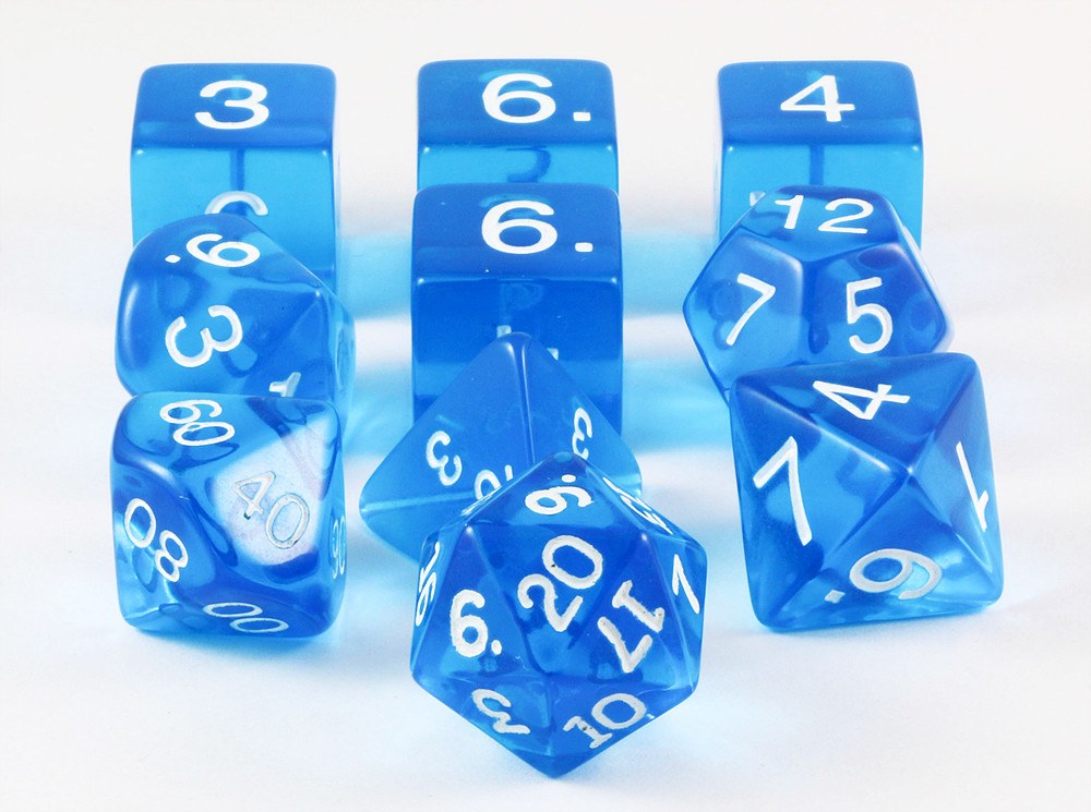 Translucent Dice (Light Blue) | 10pc RPG Role Playing Game Dice Set ...