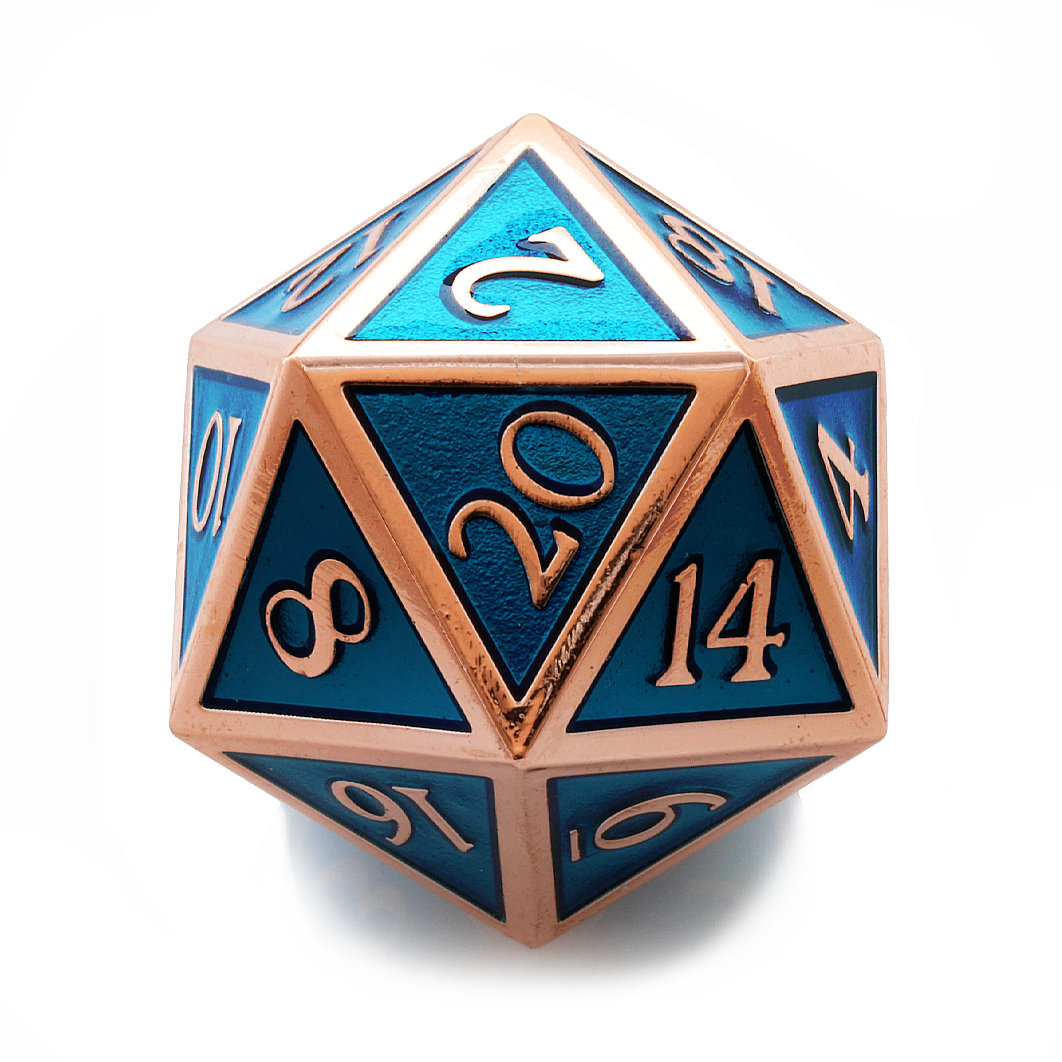 Giant Metal D20 (Water Elementalist) 33mm Game Die – Dark Elf Dice