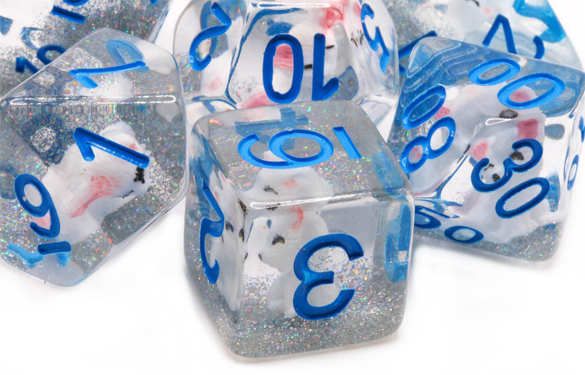 White Fox Dice (Translucent With Blue Numbers) | TTRPG Role Playing Ga ...