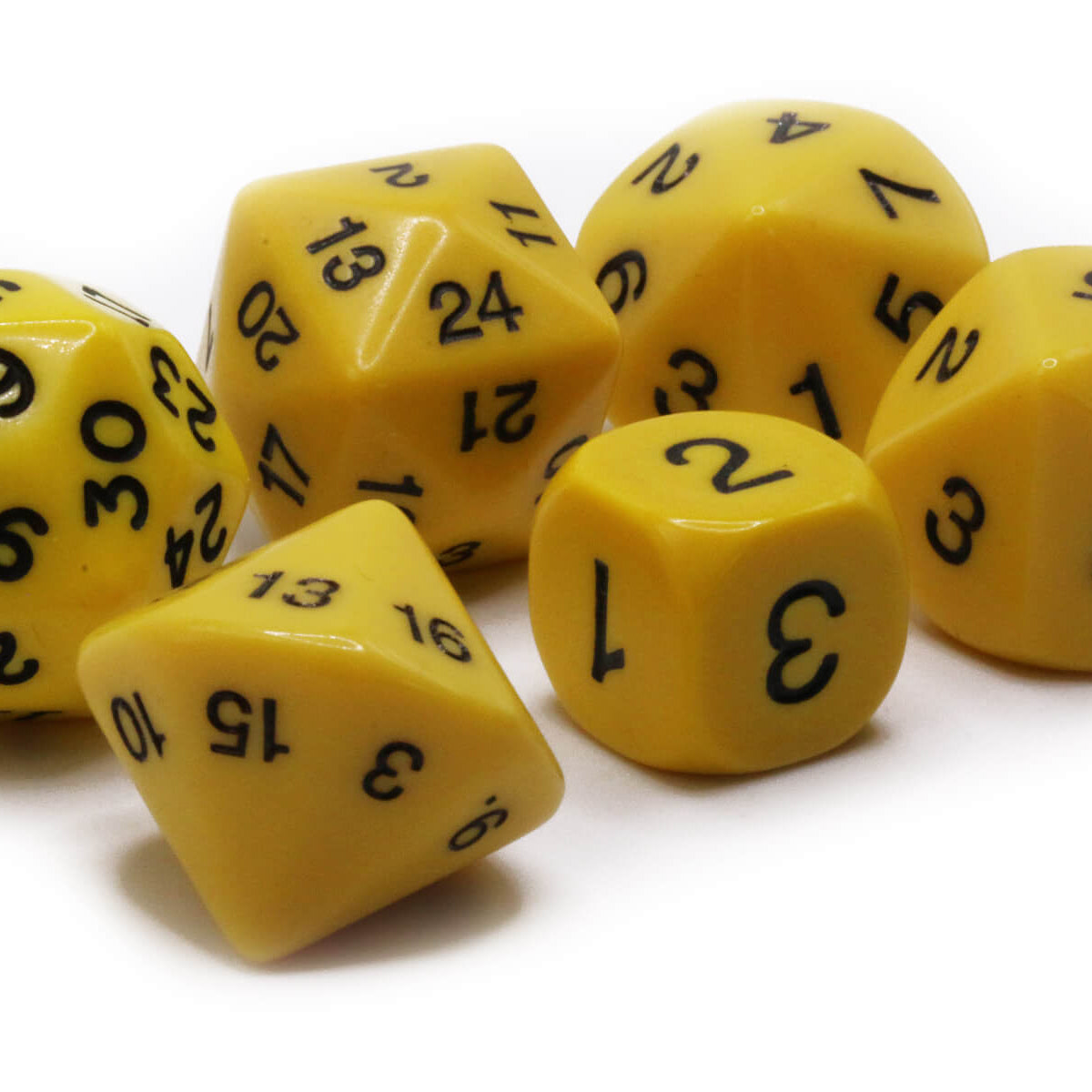 Who Knew? RPG Dice (Yellow) | Weird Dice Set D3, D5, D7, D16, D24, D30 ...