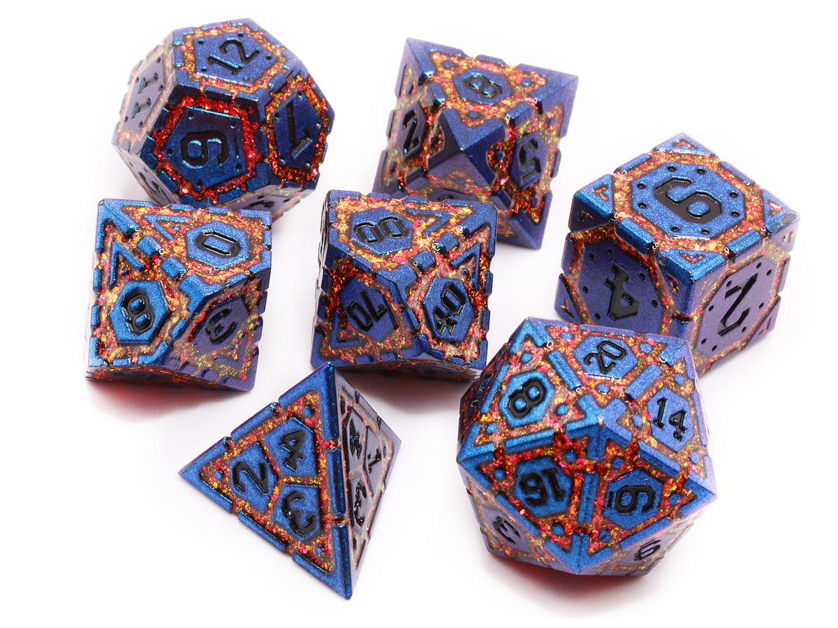 Mythic Armor Dice Set (Color Shift And Orange) | Metal TTRPG Dice ...