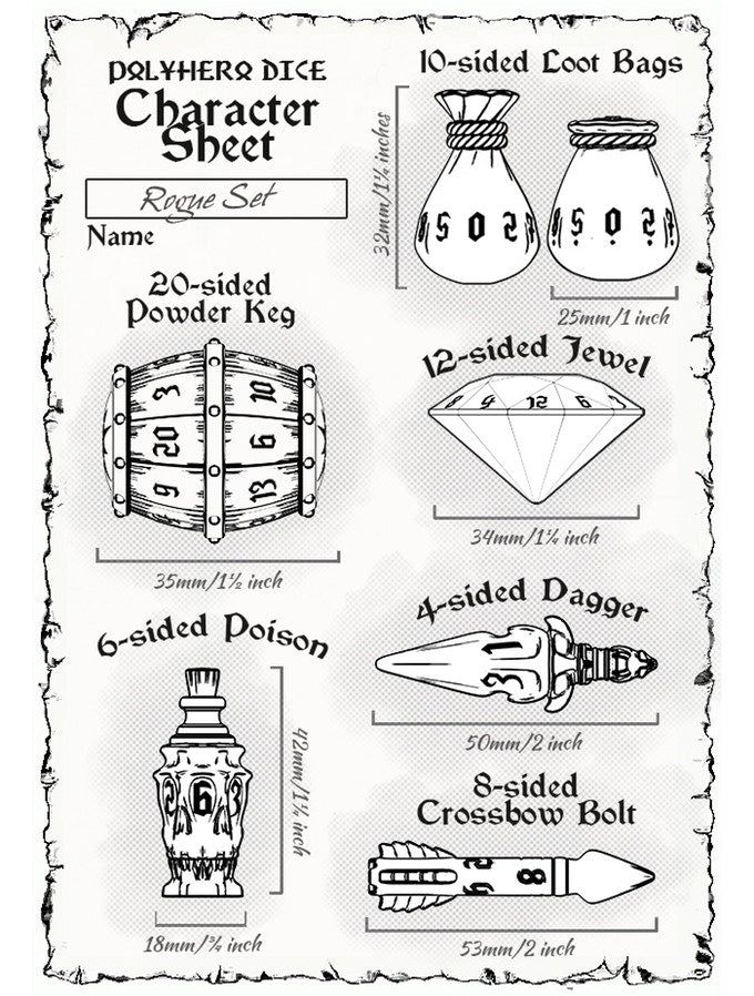 PolyHero Dice, Rogue Set (Roguish Rogue With Gold Tinture) – Dark Elf Dice