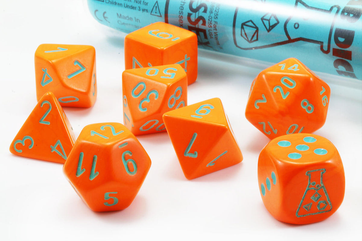 Chessex Lab Dice IV (Heavy Orange/Turquoise) RPG Dice Set – Dark Elf Dice